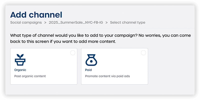 How do I manage channels in my social campaign?